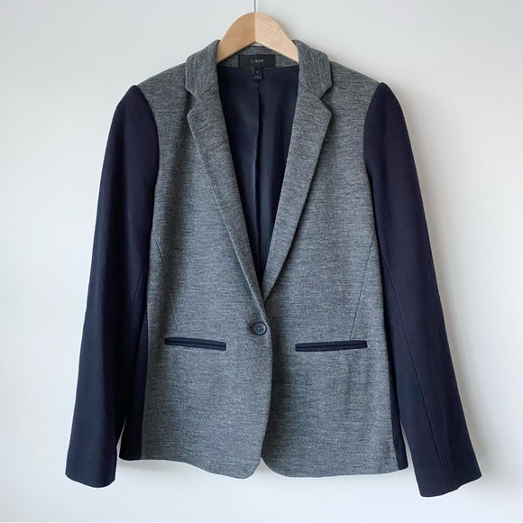J. Crew | Jackets & Coats | J Crew Colorblock Navy Gray Wool Blend ...